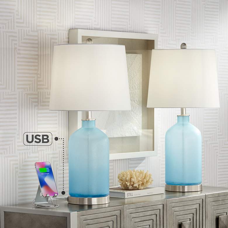 Fairlane Blue Glass USB Table Lamps Set of 2 – Joanna Home Decor