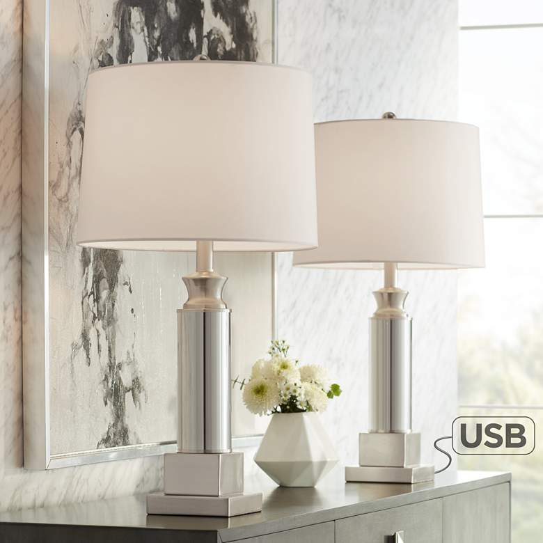 Silver Column Mercury Glass USB Table Lamps Set of 2 – Joanna Home Decor
