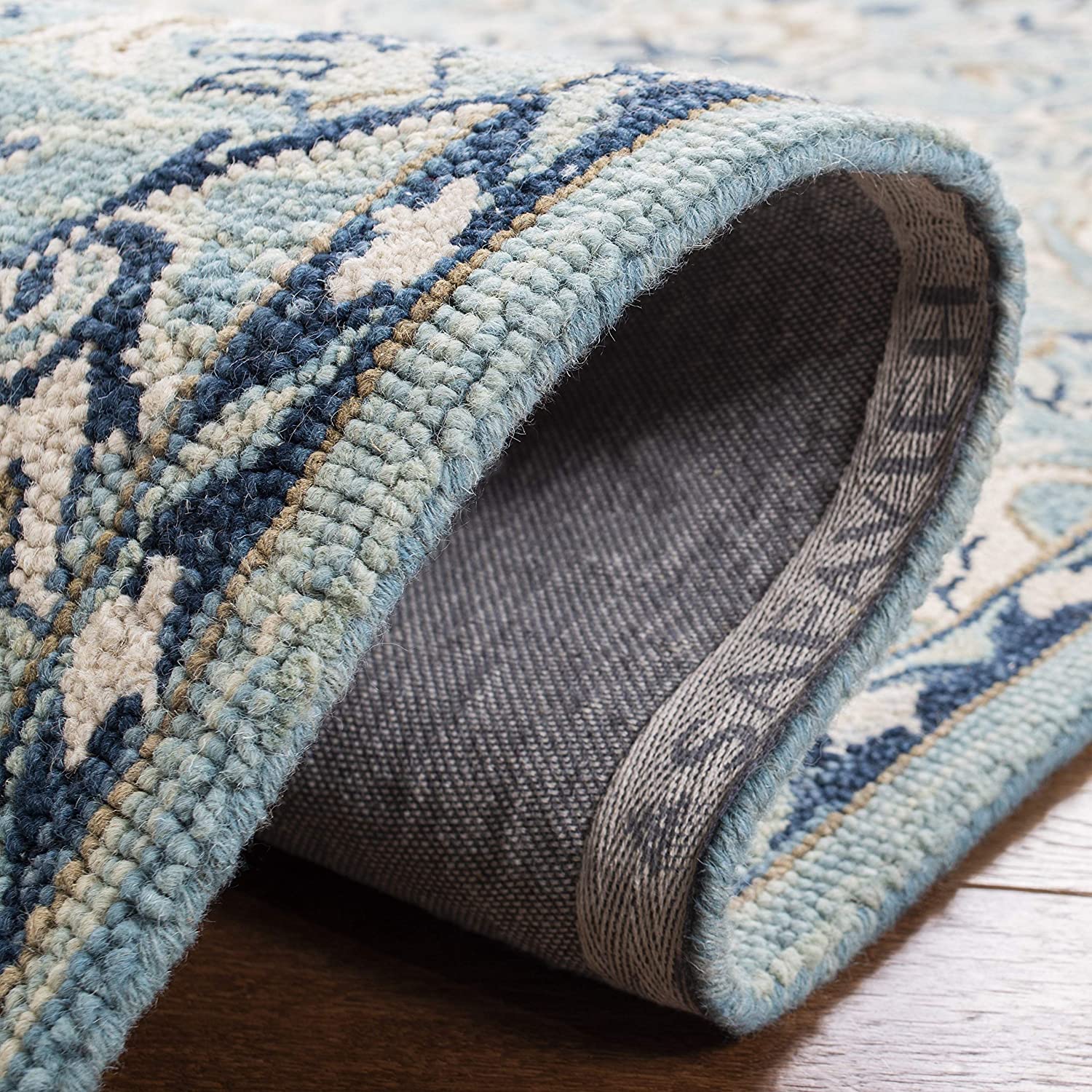 Blossom Collection Handmade Tassel Premium Wool Accent Rug Blue / Ivor ...