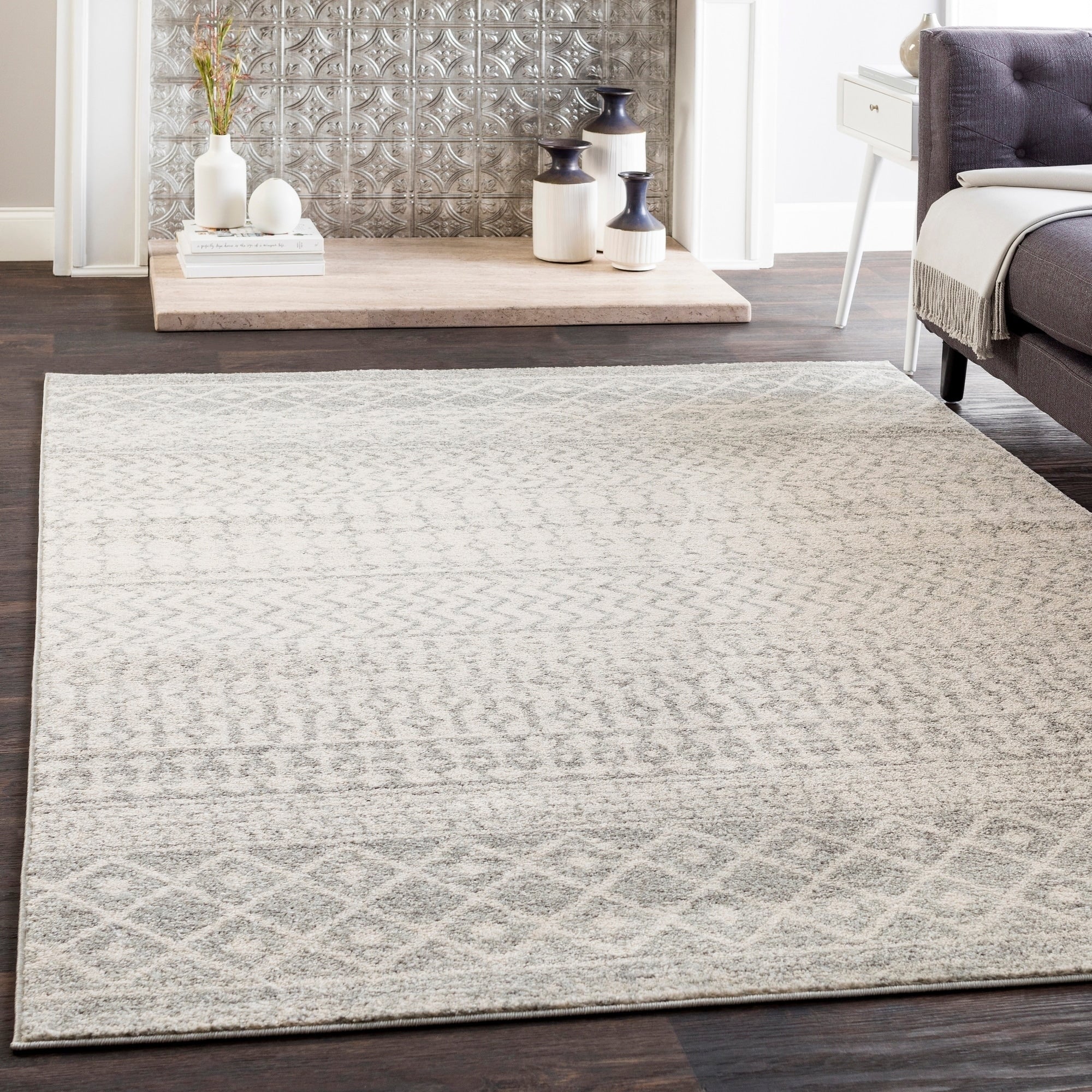Distressed Geometric Ivory Gray Area Rug – Joanna Home Decor