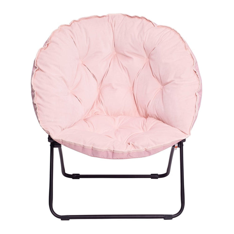 Folding Round Chair with High Gloss Black Frame in Tufted Velvet Fabri ...