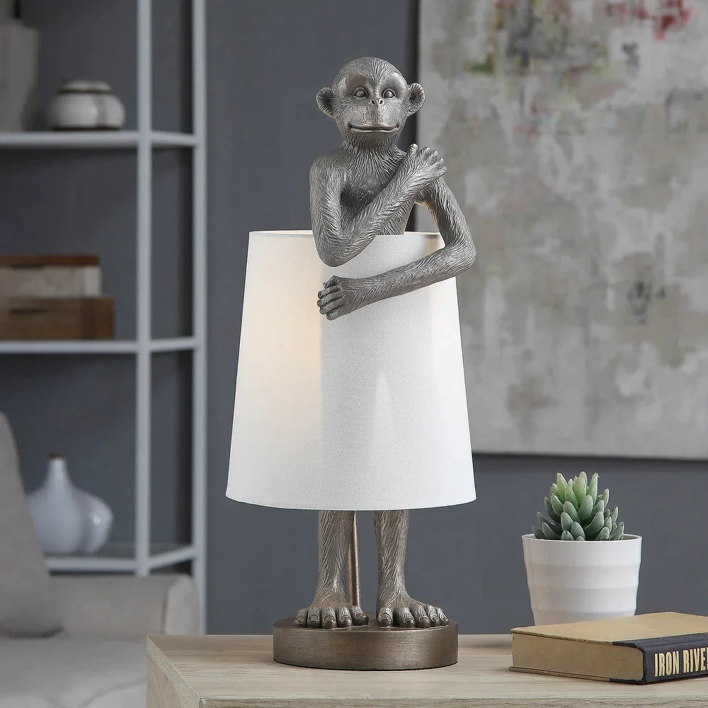 StyleCraft Ravena Standing Antique Brass Monkey Table Lamp with Shade ...