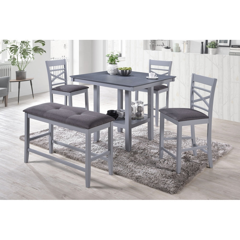 Titanic Finish Adan Matte Gray Wood Bench with Upholstered Seat ...